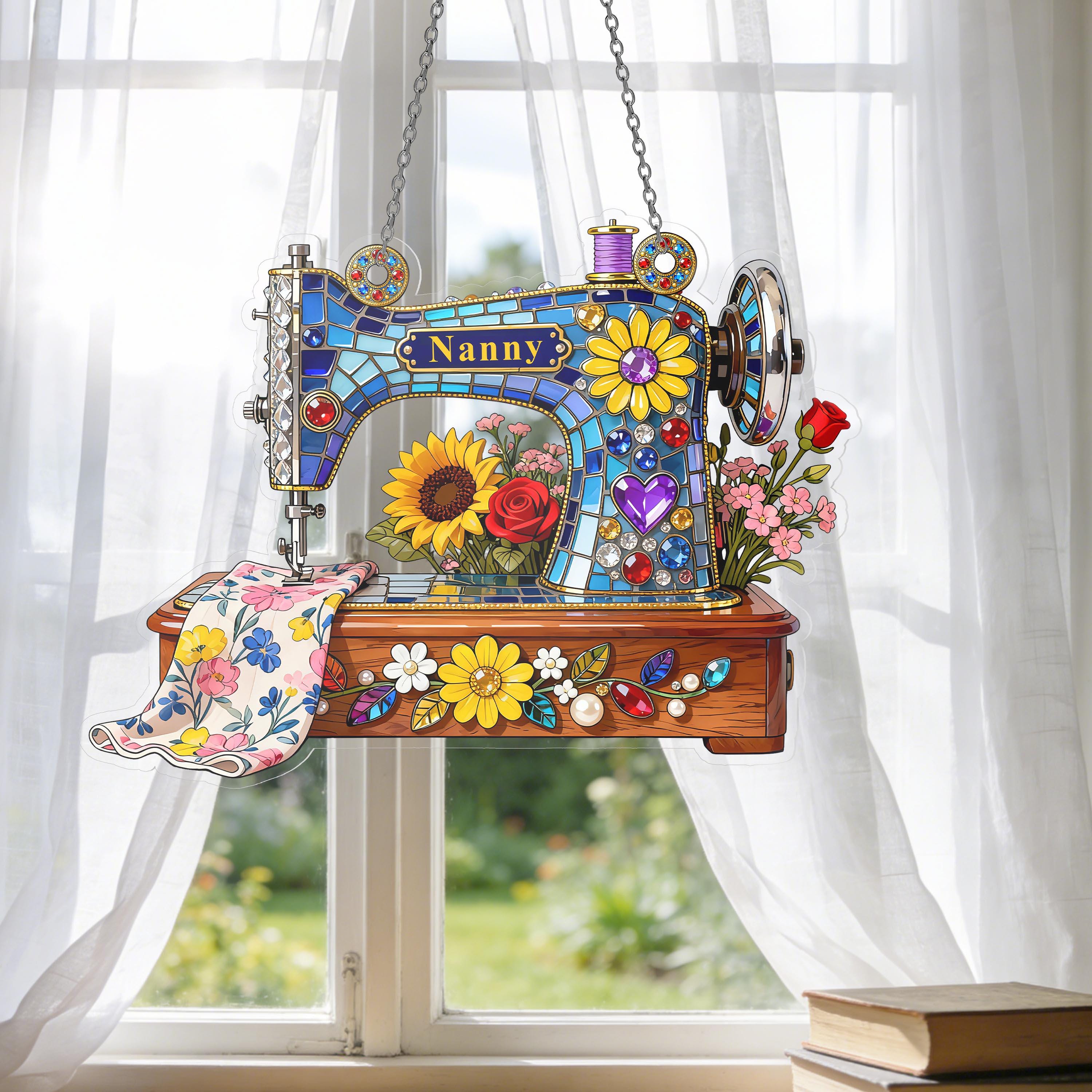 Custom Sewing Machine Suncatcher, Personalised Flower Sewing Machine ...
