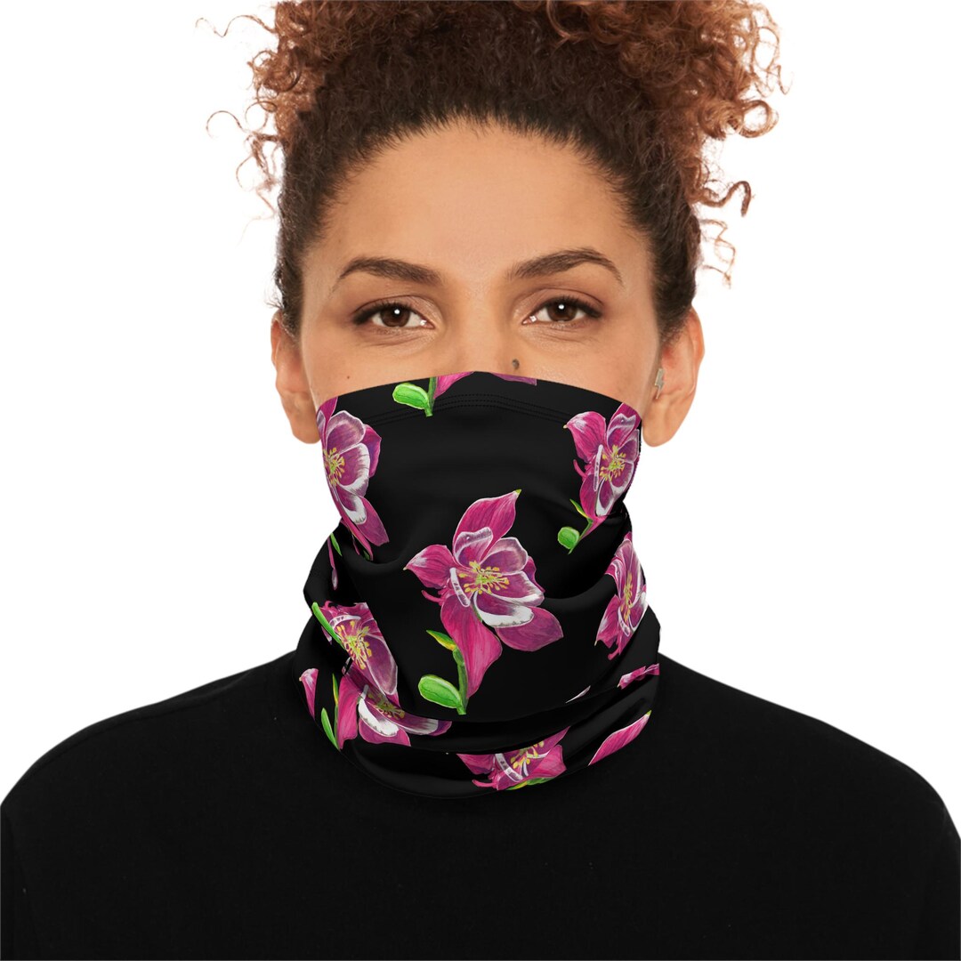 Kirigami Pink & Rose Columbine Fleece Neck Gaiter, Watercolor, Winter ...
