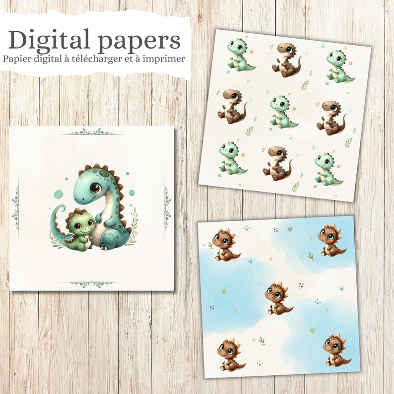 Digital Paper - Digital Printable | Watercolor Style Baby Dinosaur ...