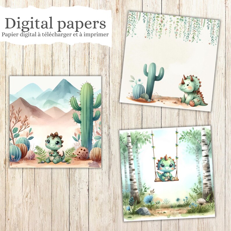 Digital Paper - Digital Printable | Watercolor Style Baby Dinosaur ...