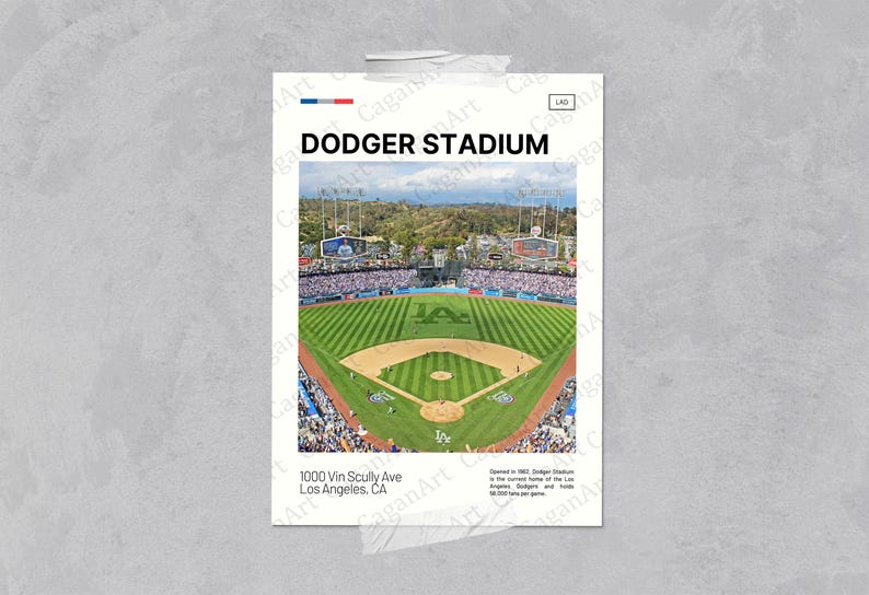 Dodger Stadium Poster, Los Angeles Dodgers Poster, MLB Stadium Poster ...