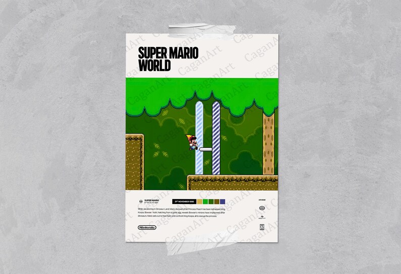 Super Mario World Poster, Super Mario Video Game Poster, Minimalist ...