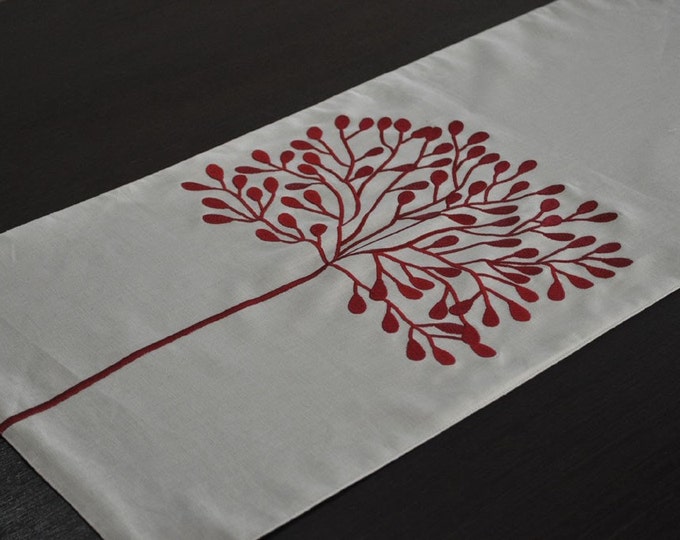 Red Tree Table Runner Embroidered Linen Table Runner 14 X 64 Oatmeal ...