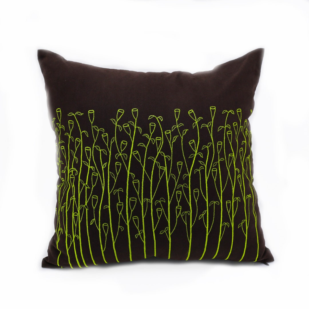 Floral Pillowcases, Grass Plant Embroidery, Custom Pillow Case, Brown ...