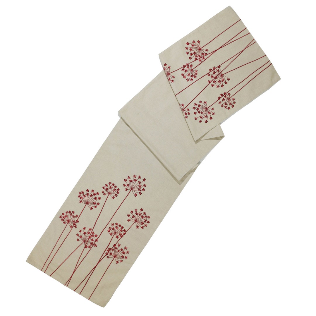 Red Flower Table Runner, Embroidered Linen Table Runner, Custom Table ...