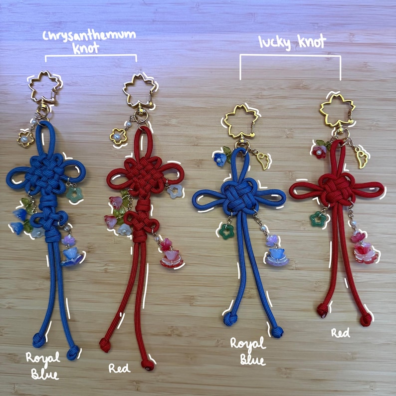 Chrysanthemum and Lucky Knot Keychain | Good Fortune Bag Charms - Etsy