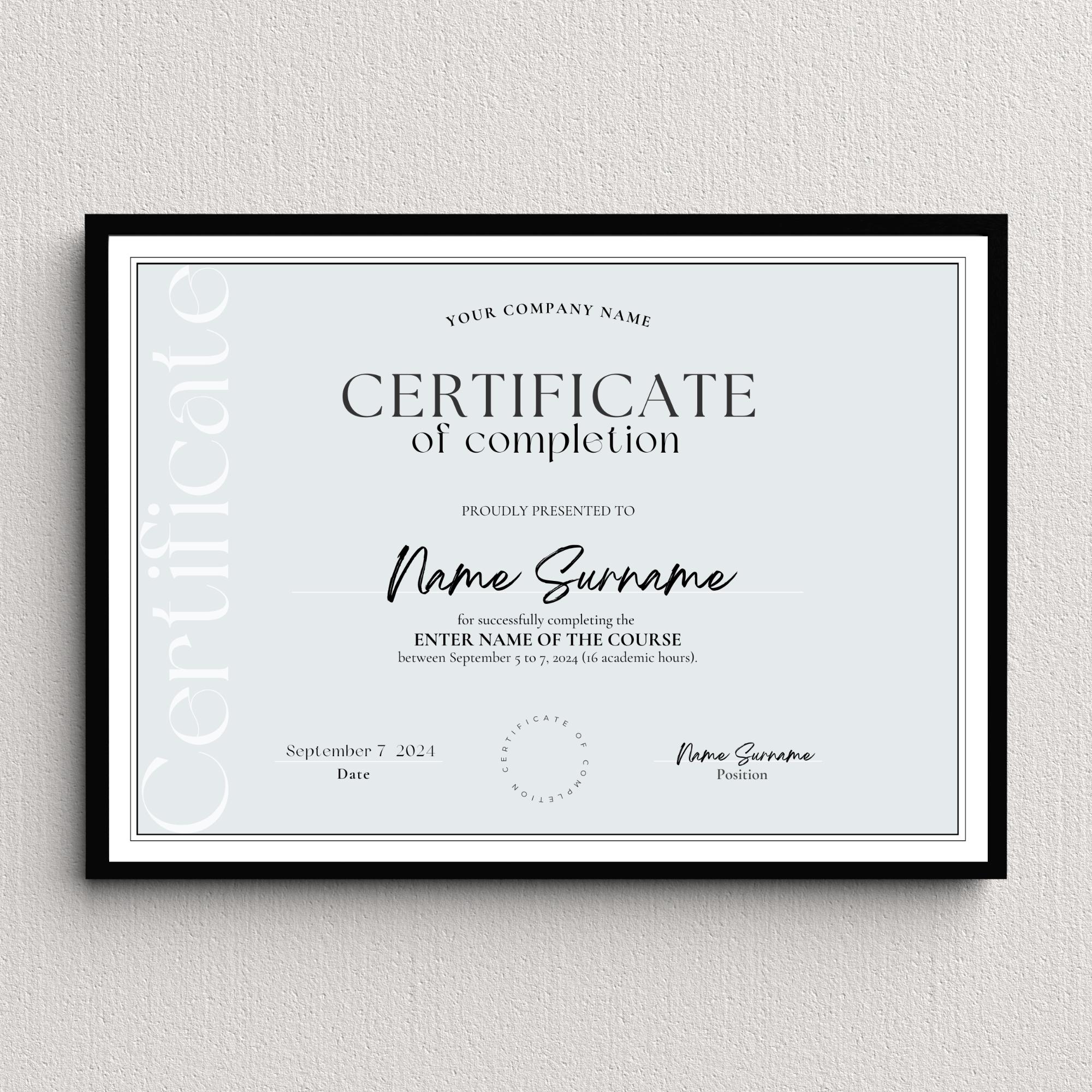 Certificate of Completion Template, Course Certificate, Training ...