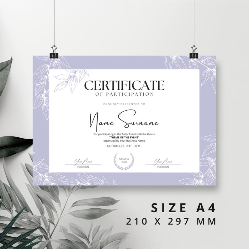Certificate of Participation Template, Event Certificate, Seminar ...