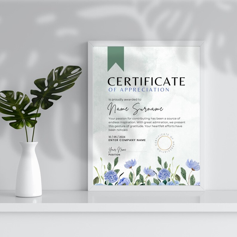 Editable Certificate of Appreciation Template: Printable Canva Award - Etsy