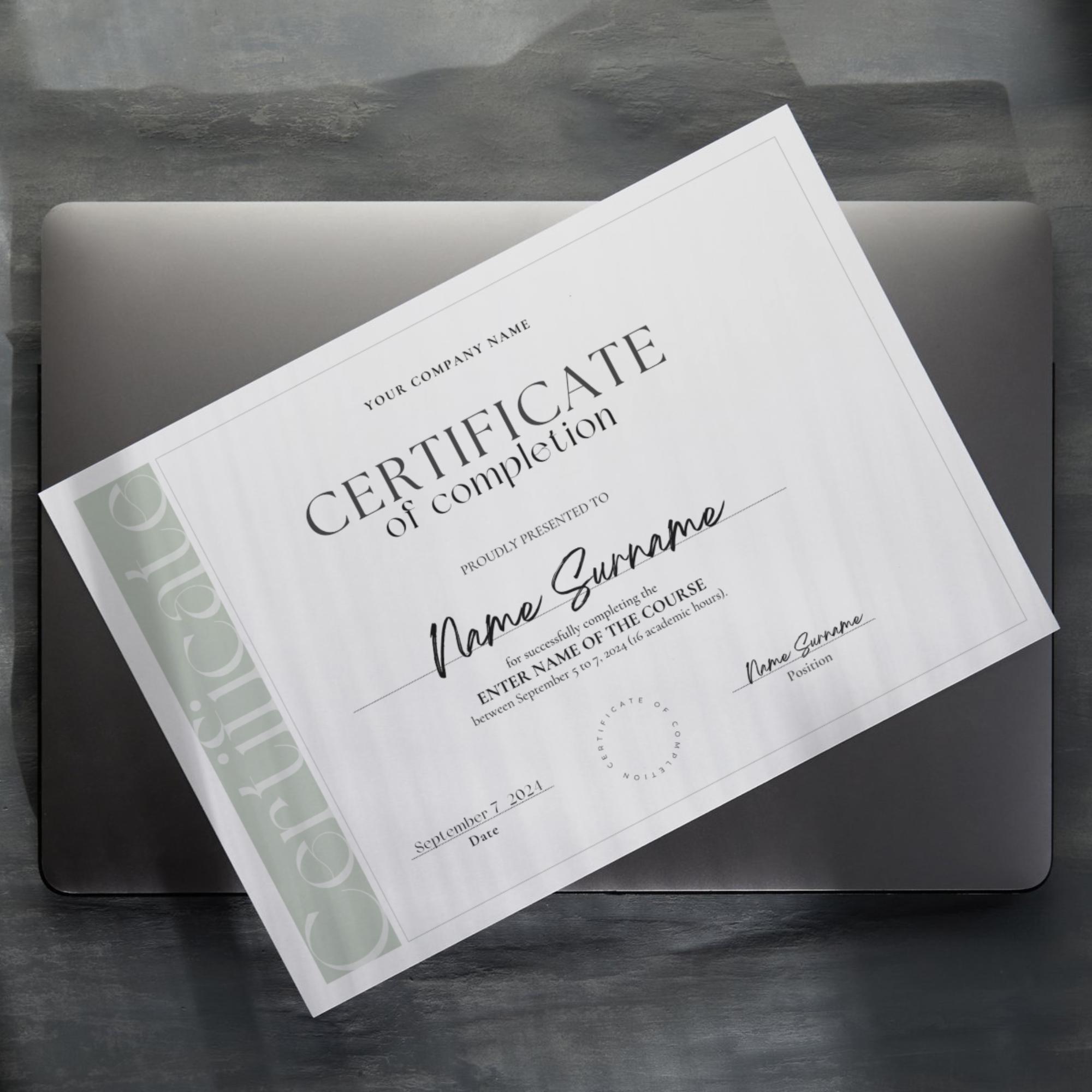 Certificate of Completion Template, Course Certificate, Training ...