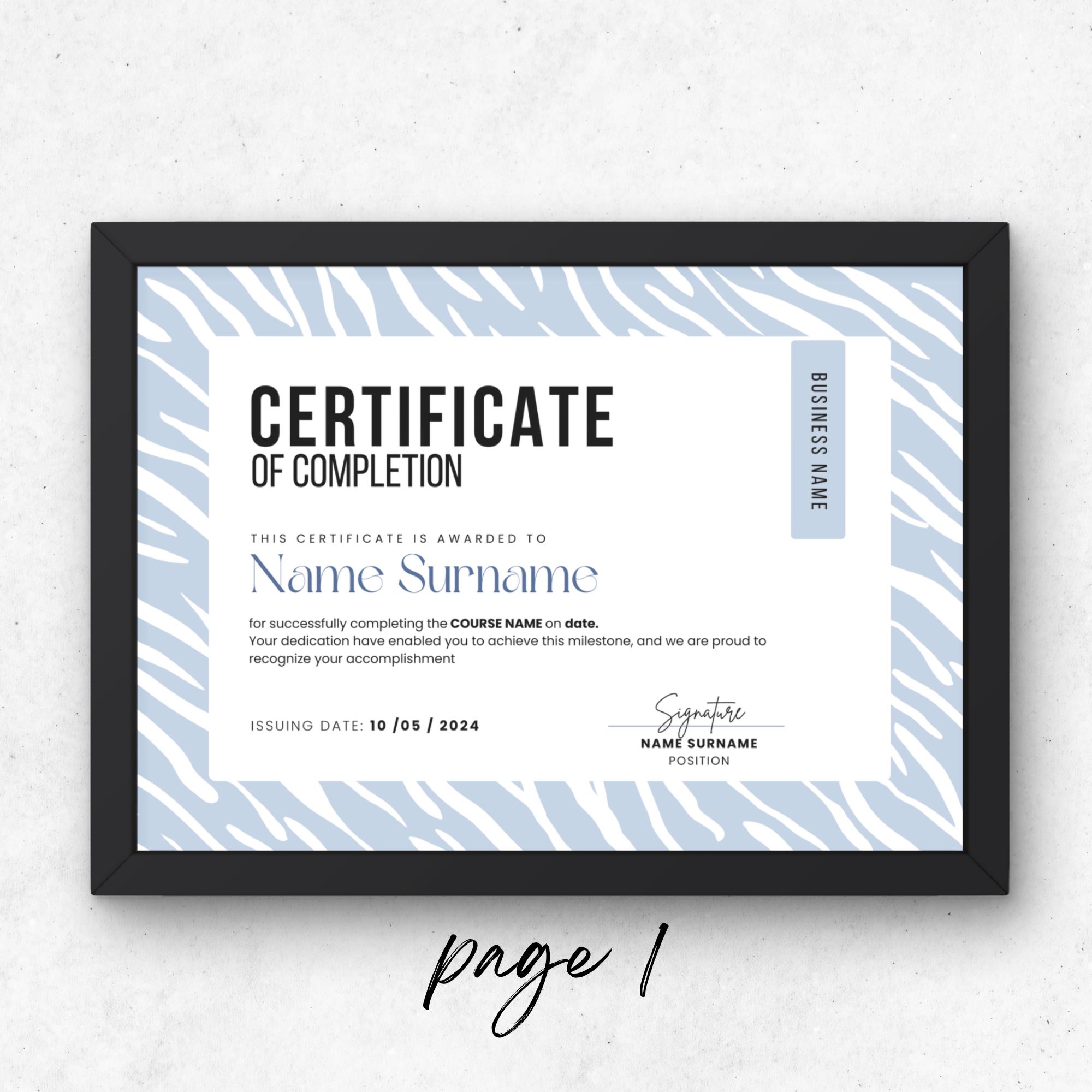 Editable Certificate of Completion Template: Printable Canva Design - Etsy