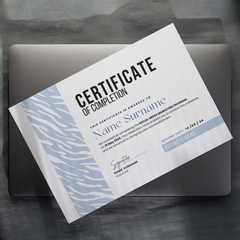 Editable Certificate of Completion Template: Printable Canva Design - Etsy