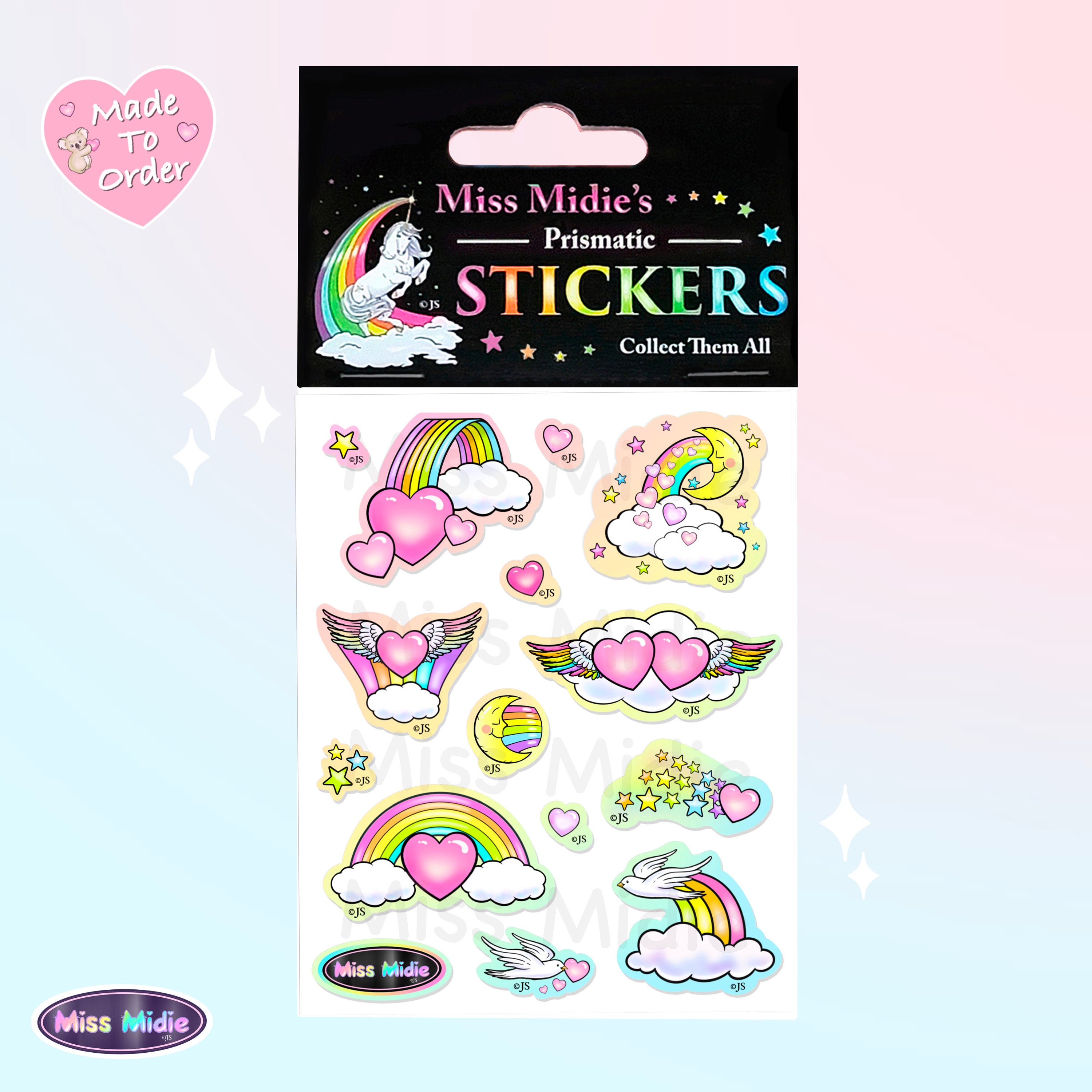 1980's Retro Prism Rainbow Hearts Sticker Sheet by Miss Midie Vintage ...
