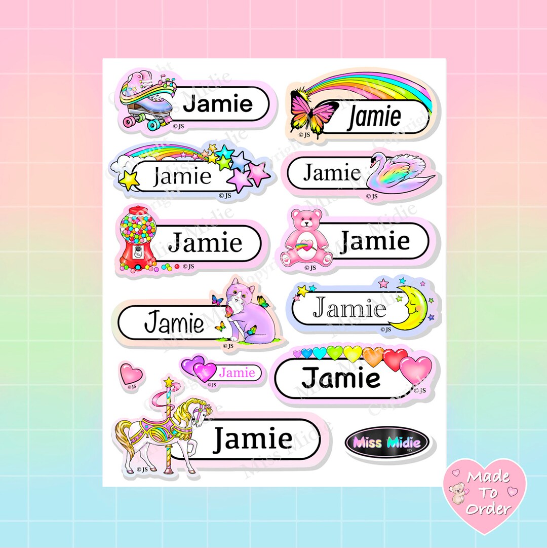 1980's Inspired Custom Name Sticker Sheet Cute Pastel Personalized Name ...