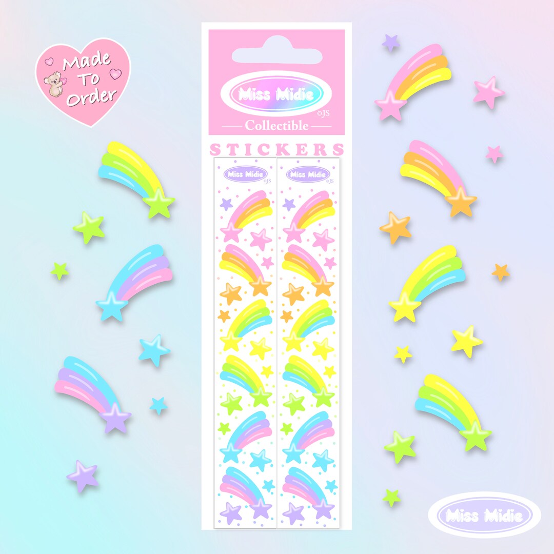 Pastel Rainbow Shooting Star Stickers Holographic Rainbow Pearl Finish ...