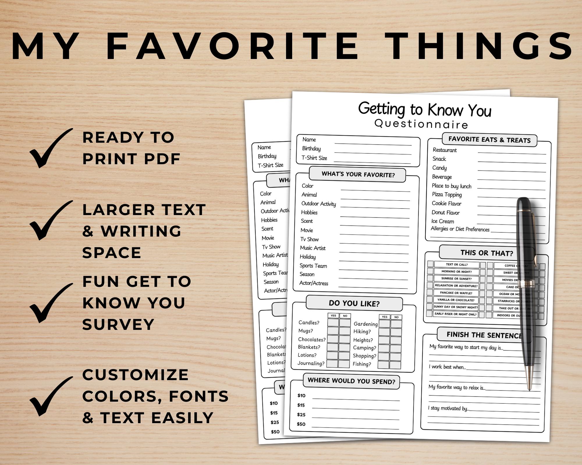 Employee Getting to Know You Survey: Printable Worksheet (fillable PDF ...