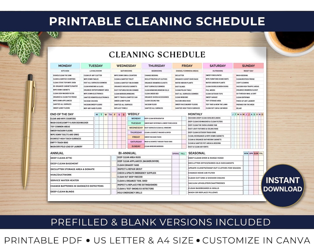 Editable Cleaning Planner: Checklist & Schedule (digital Download PDF ...