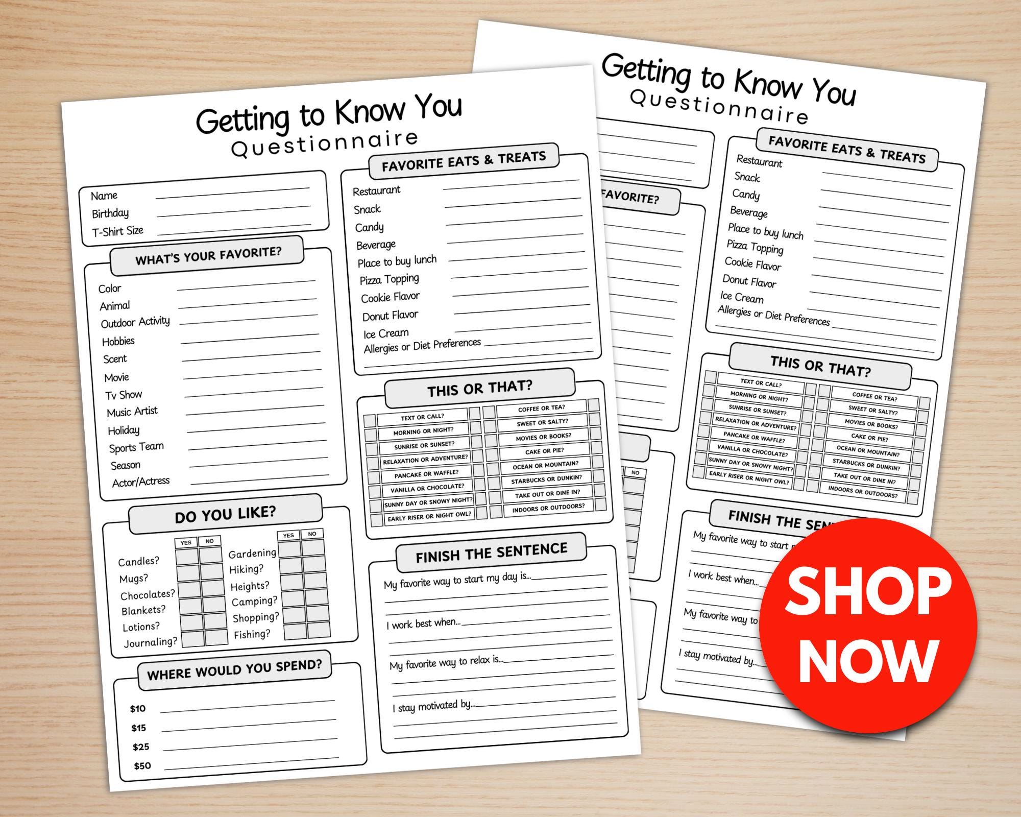 Employee Getting to Know You Survey: Printable Worksheet (fillable PDF ...