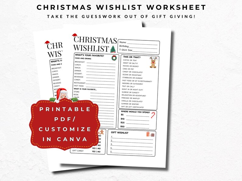Christmas Wish List Printable: Fillable Questionnaire (editable PDF) - Etsy