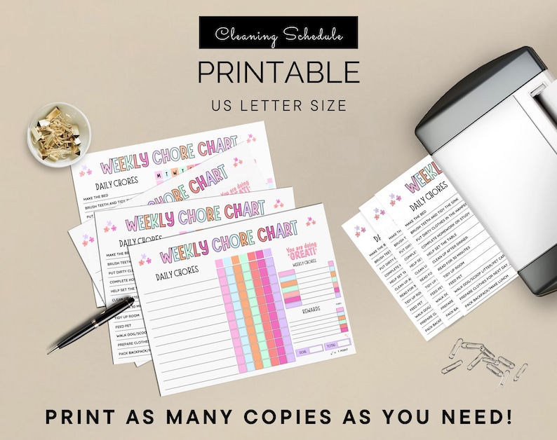 Printable Kids Chore Chart: Weekly Responsibility, Editable Template ...