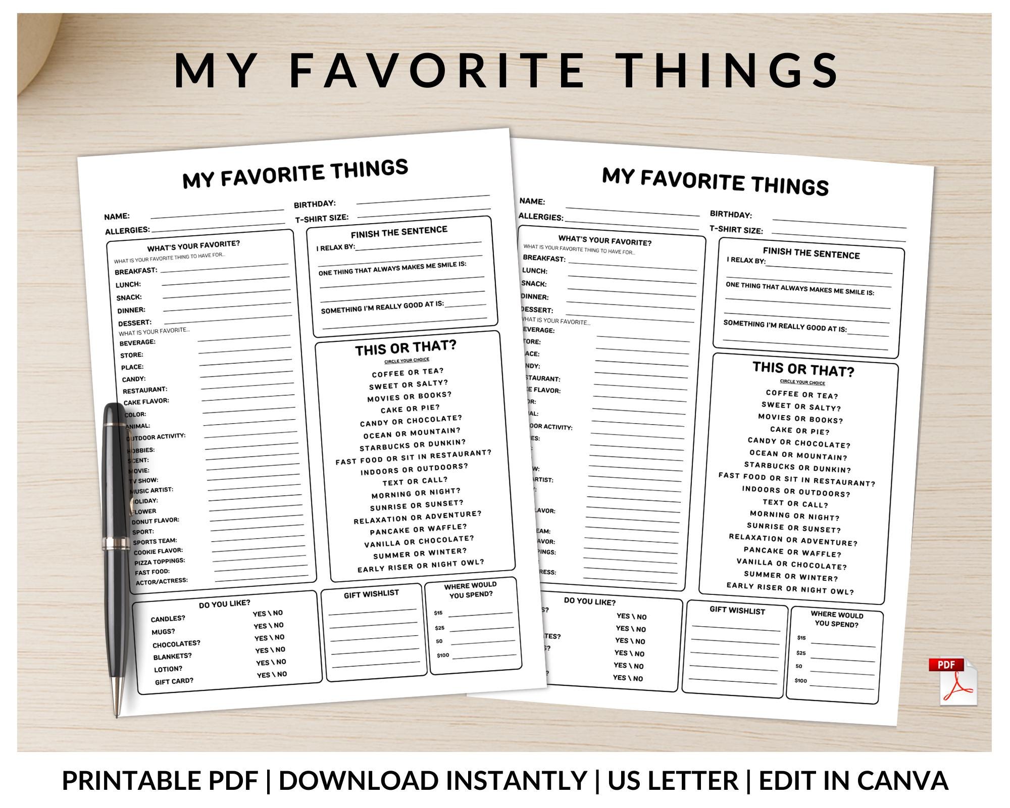 Favorite Things Survey Questions