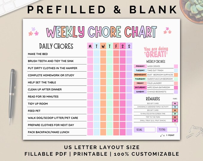 Editable Kids Chore Chart, Multiple Siblings, Printable (canva Template ...