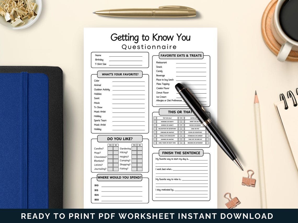 Getting to Know You Printable, Coworker Questionnaire, All About Me ...