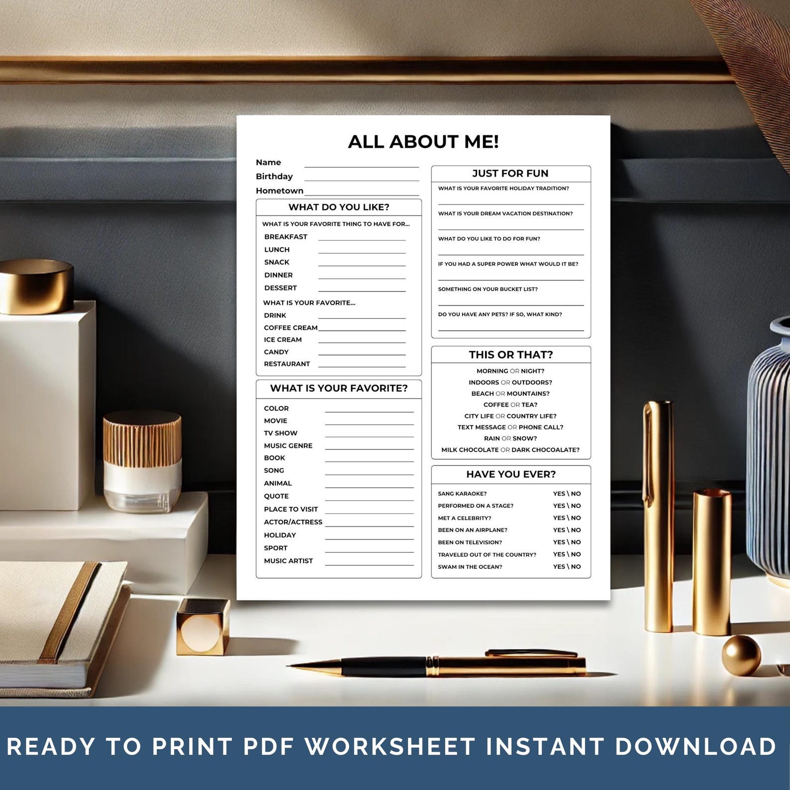 All About Me Questionnaire: Icebreaker Printable Worksheet (PDF & Canva ...