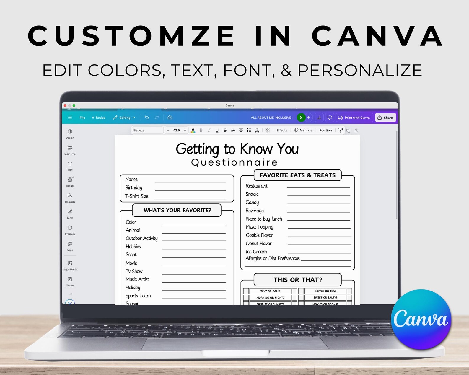 Employee Getting to Know You Survey: Printable Worksheet (fillable PDF ...