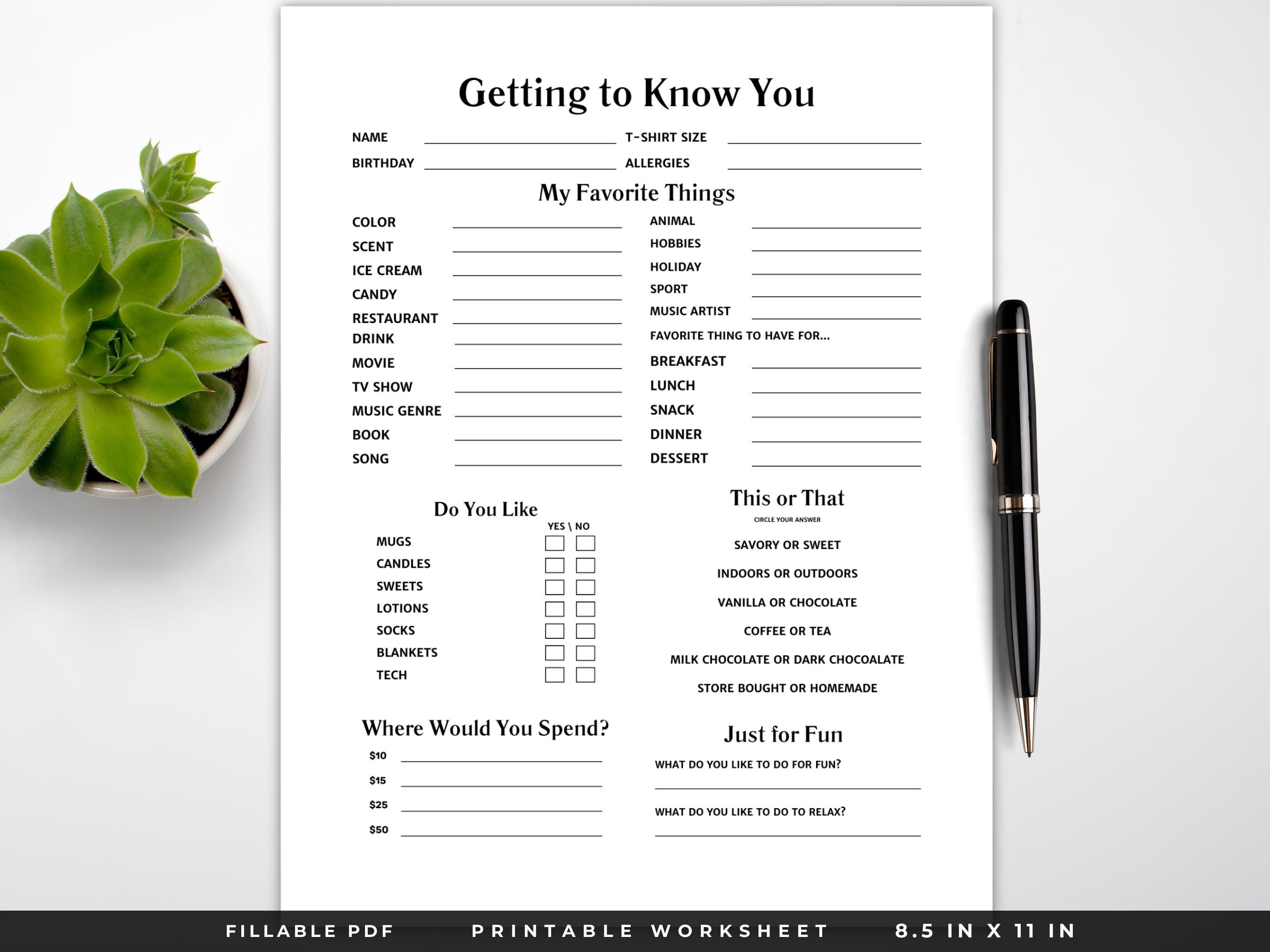 Getting to Know You Printable: Coworker & Team Survey (PDF) - Etsy