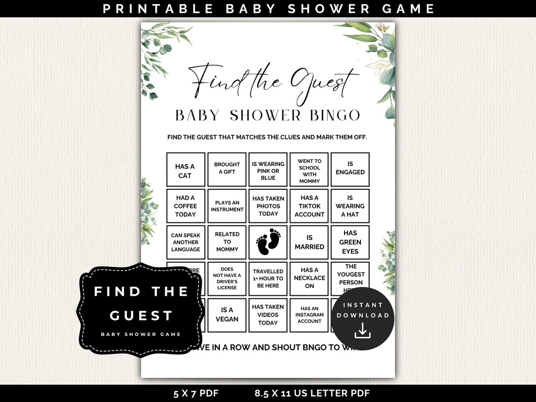 Find the Guest Baby Shower Bingo Game (printable PDF) - Etsy