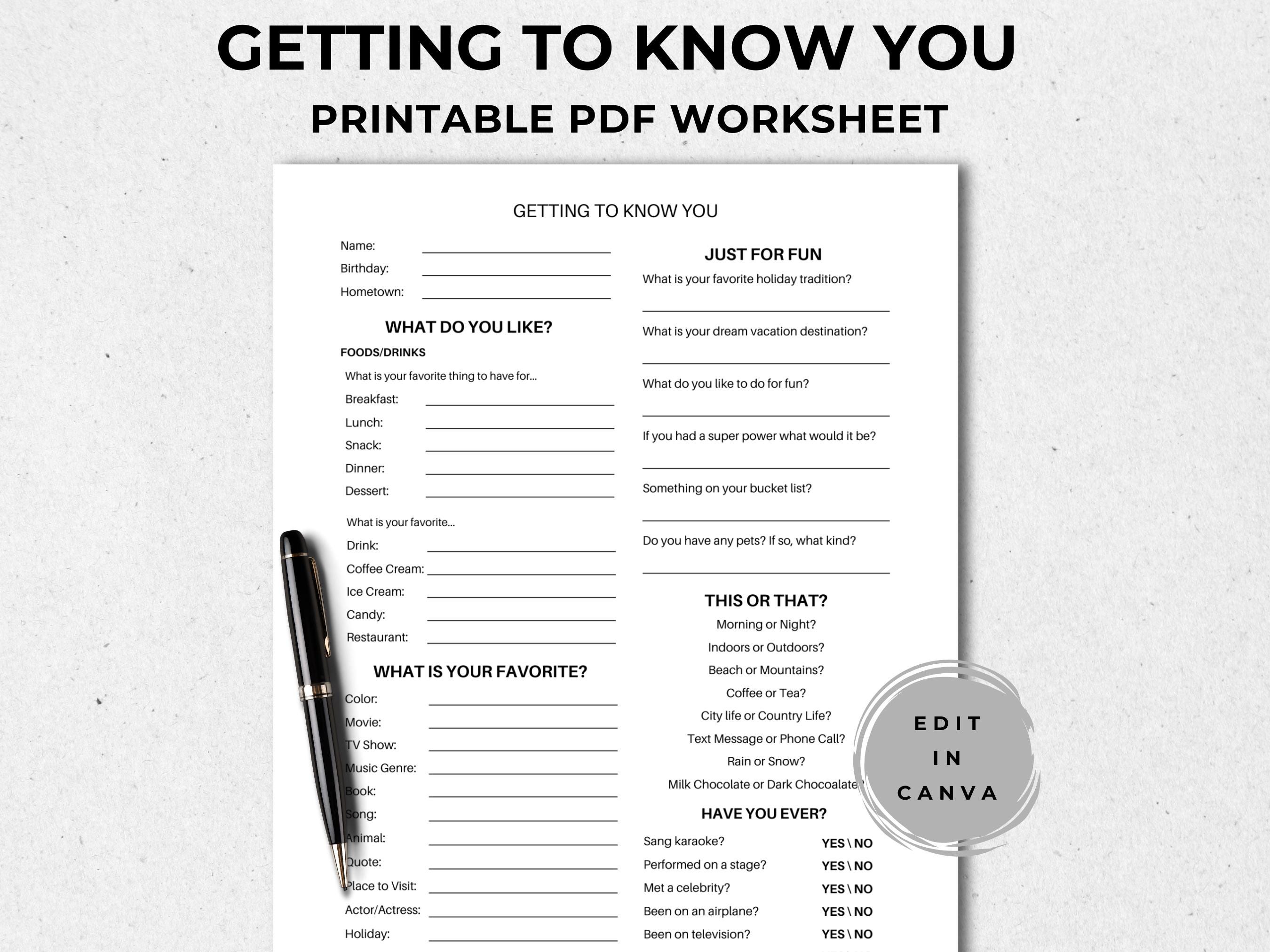Printable All About Me, Coworker Questions, All About Me Survey ...