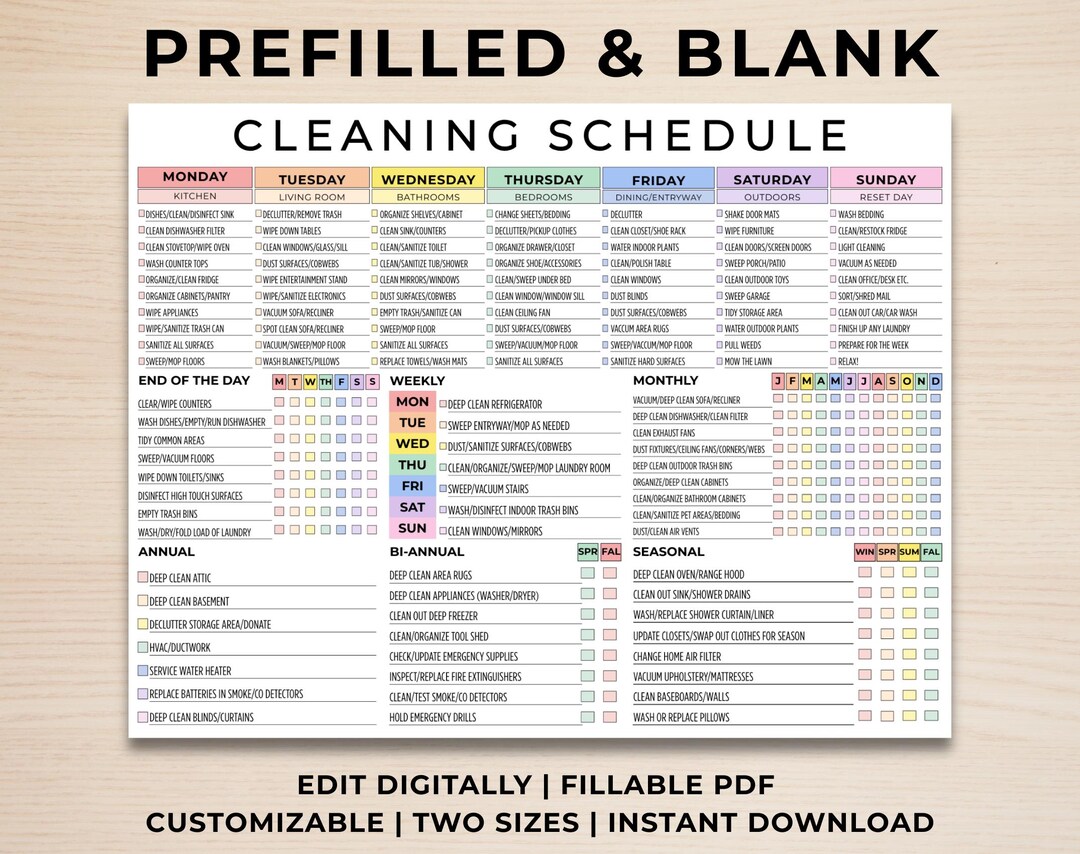 Editable Cleaning Schedule: Chores, Checklist, & Planner (digital ...