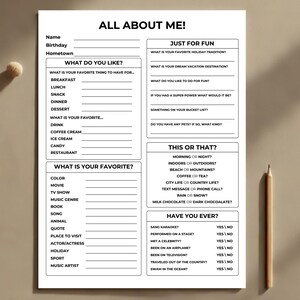 All About Me Questionnaire: Icebreaker Printable Worksheet (PDF & Canva ...