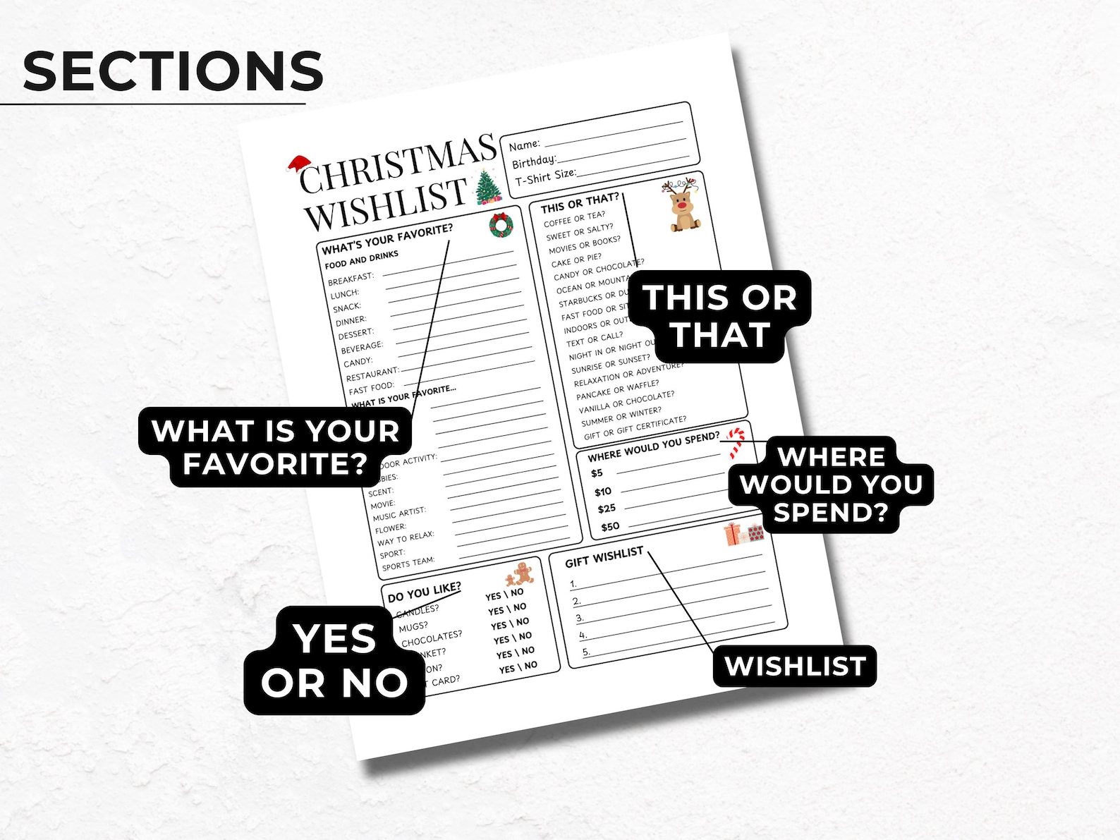 Christmas Wish List Printable: Fillable Questionnaire (editable PDF) - Etsy