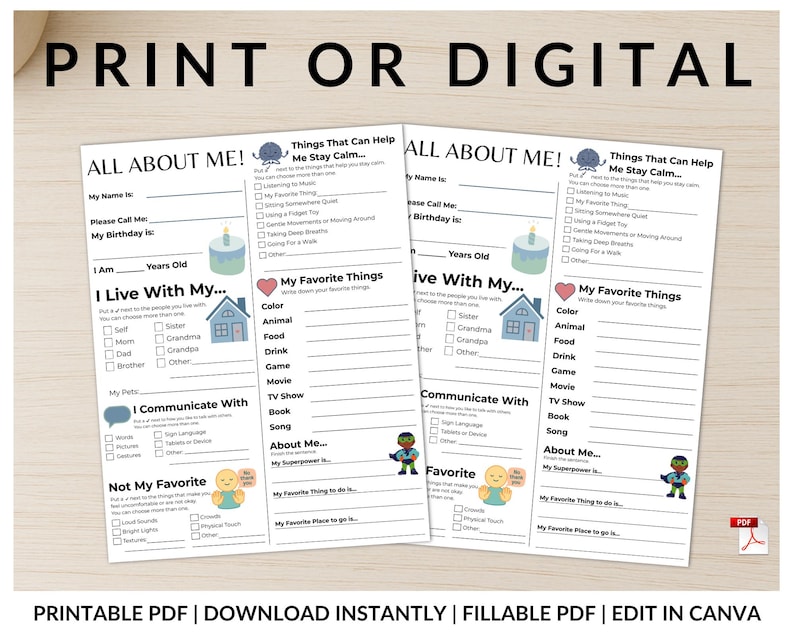 Autism 'all About Me' Worksheet: Special Needs Survey (printable PDF ...