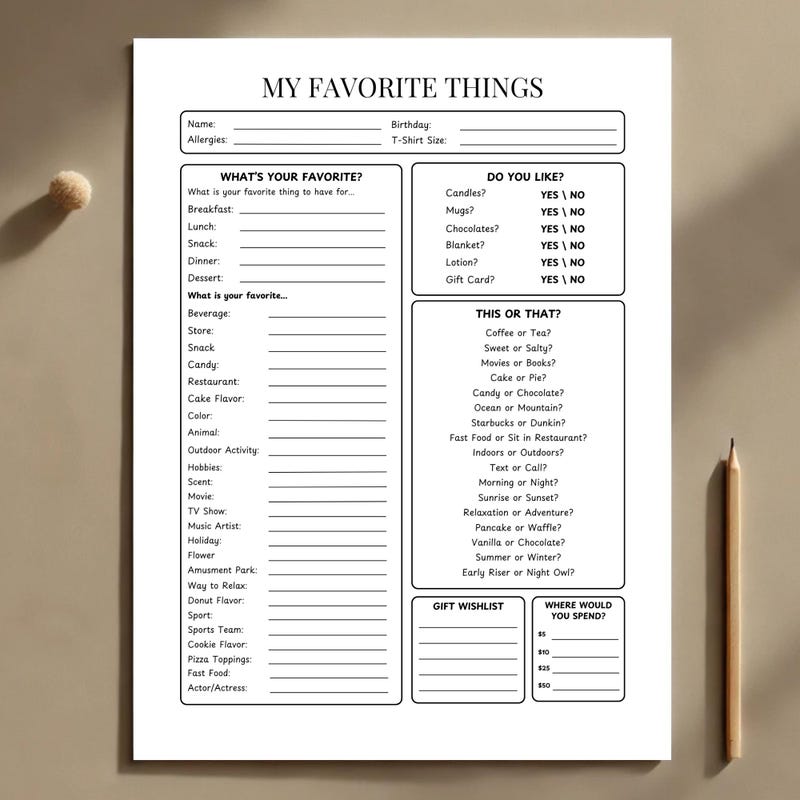 A Few of My Favorite Things Printable - Etsy