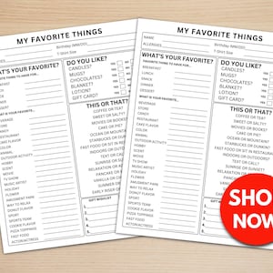Printable Favorite Things List: Get to Know You Survey (canva & PDF) - Etsy