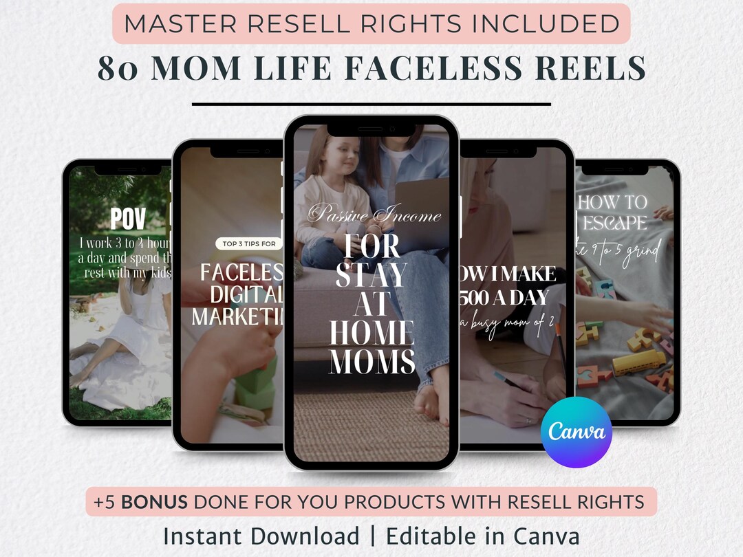 80 Mom Life Faceless Reels: MRR PLR Instagram Content (digital Download ...