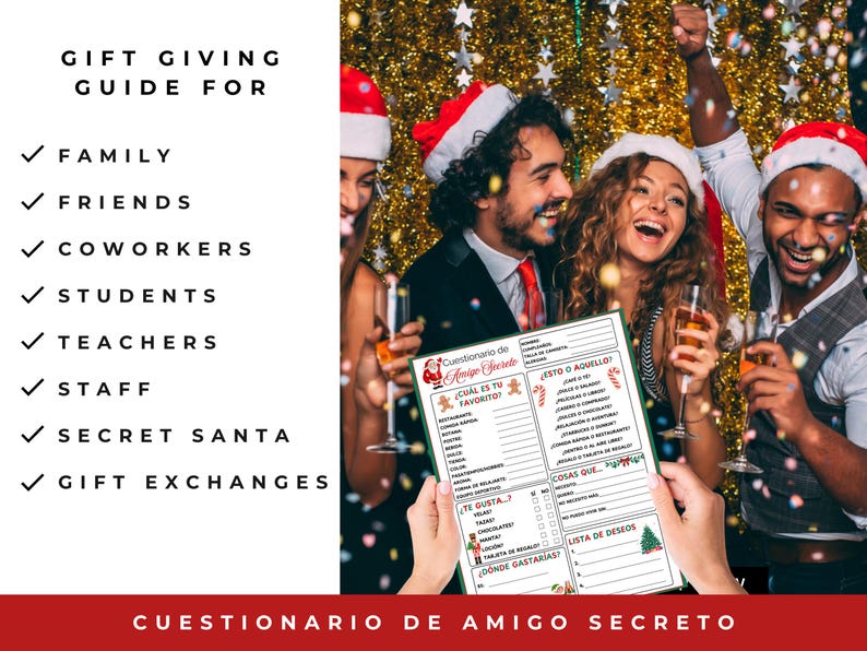 Spanish Secret Santa Questionnaire | Christmas Gift Exchange (instant ...