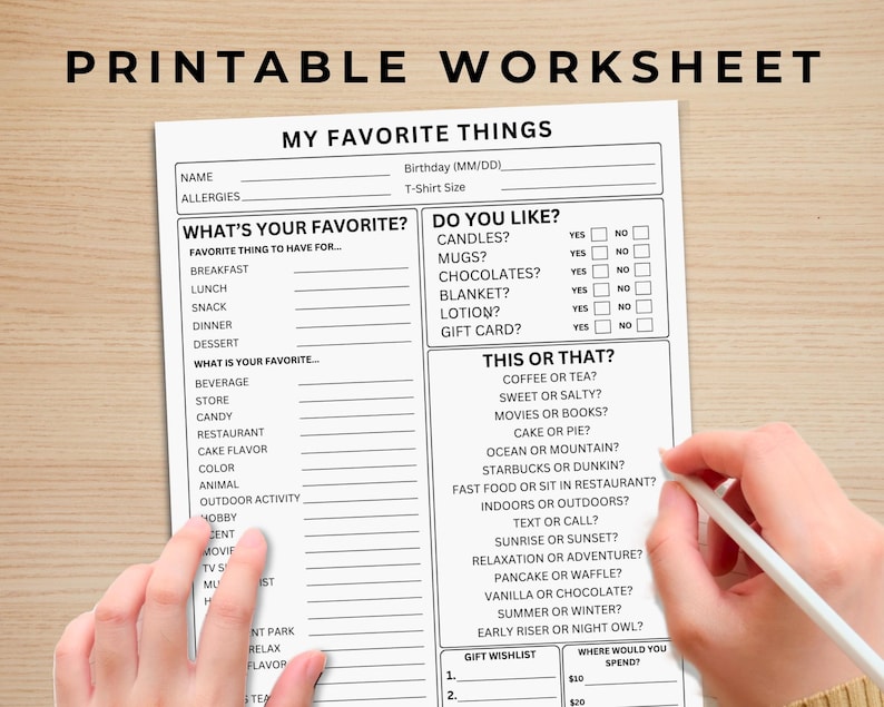 Printable Favorite Things List: Get to Know You Survey (canva & PDF) - Etsy