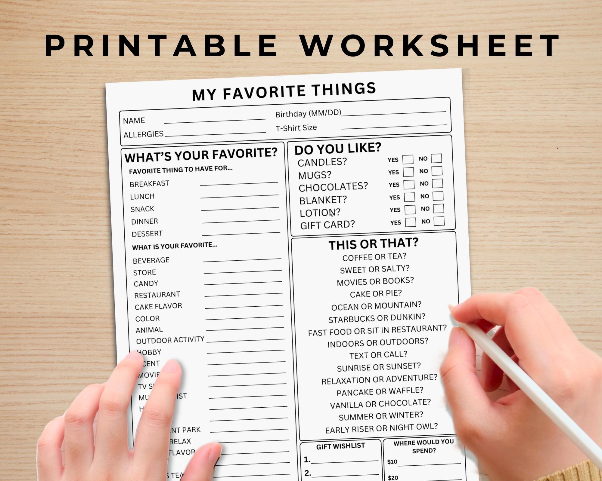 Printable Favorite Things List: Get to Know You Survey (canva & PDF) - Etsy