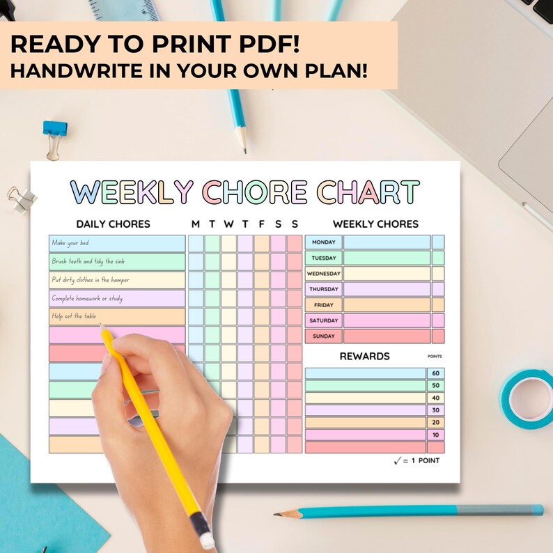 Kids Weekly Chore Chart: Customizable, Editable, Printable (digital ...