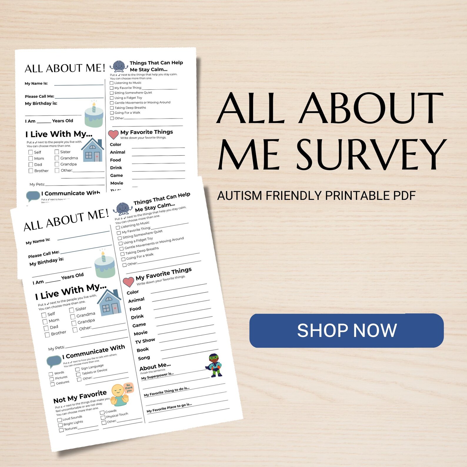 Neurodivergent Friendly All About Me Printable, Autism, Special Needs ...