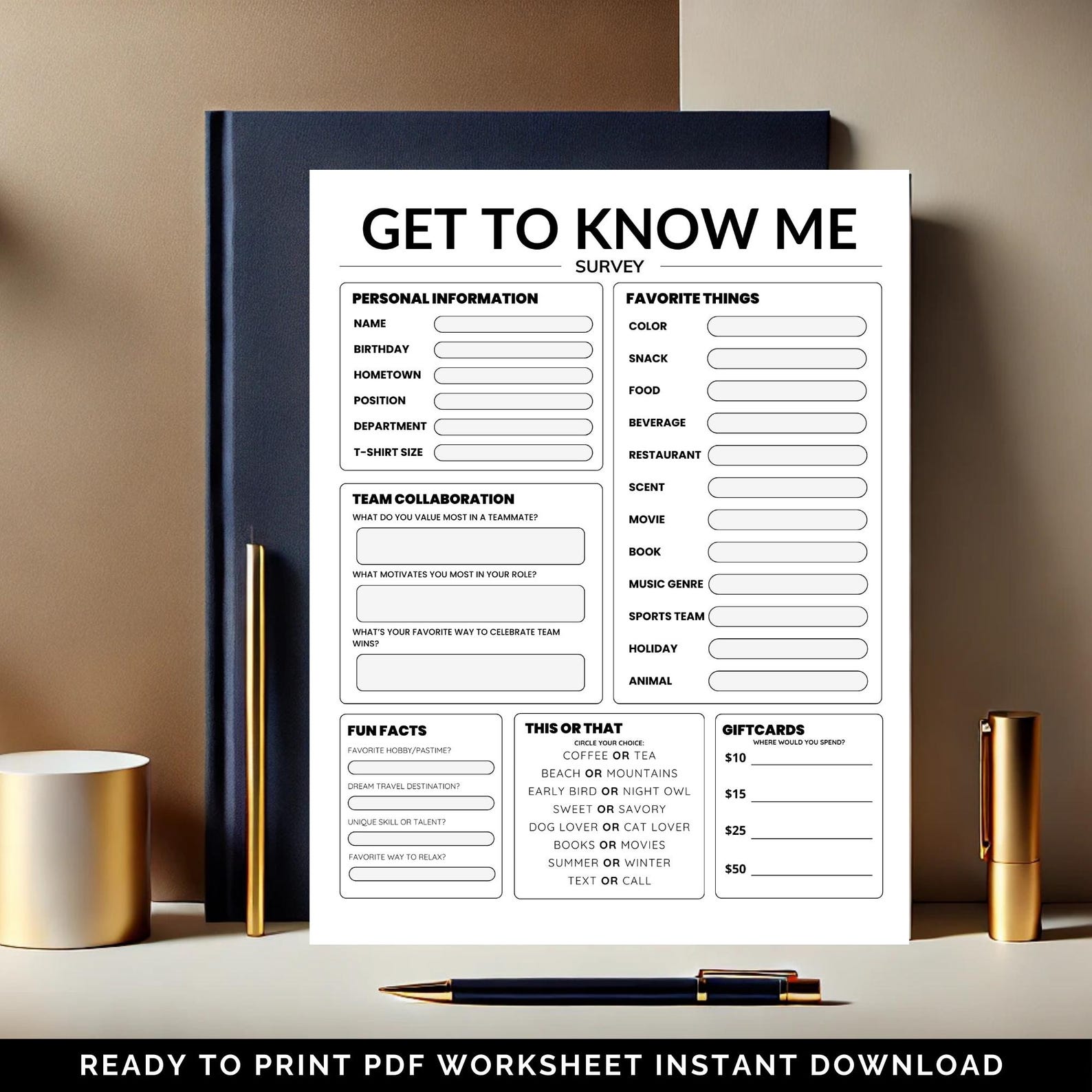 Team Building Questionnaire: Get to Know Me Survey (printable) - Etsy
