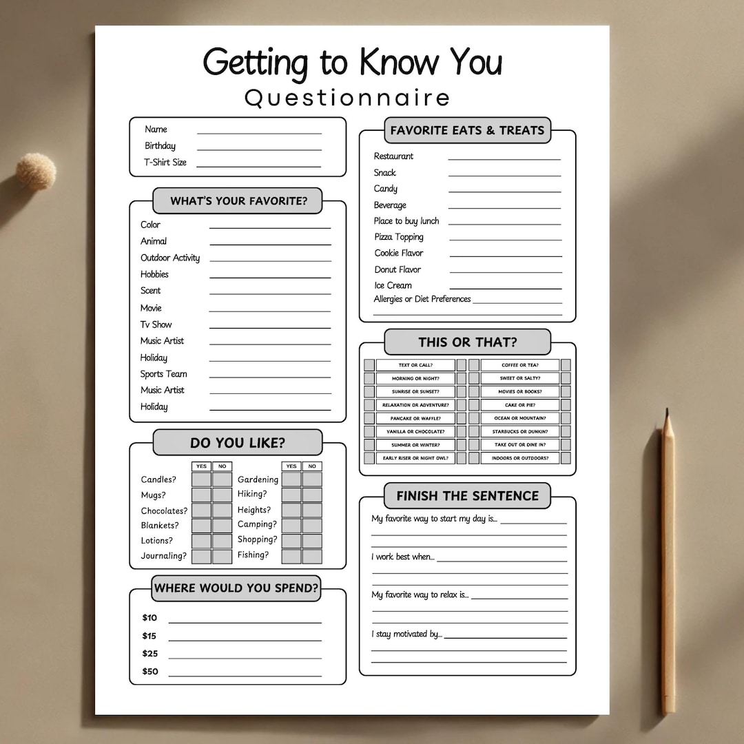 Employee Getting to Know You Survey: Printable Worksheet (fillable PDF ...