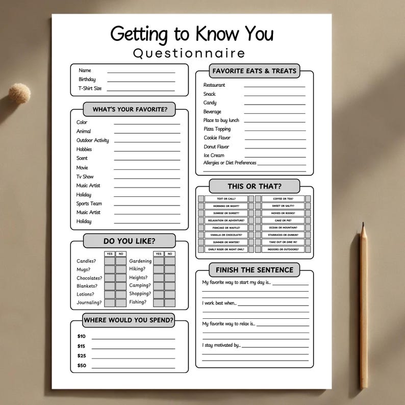 Getting to Know You Printable, Coworker Questionnaire, All About Me ...