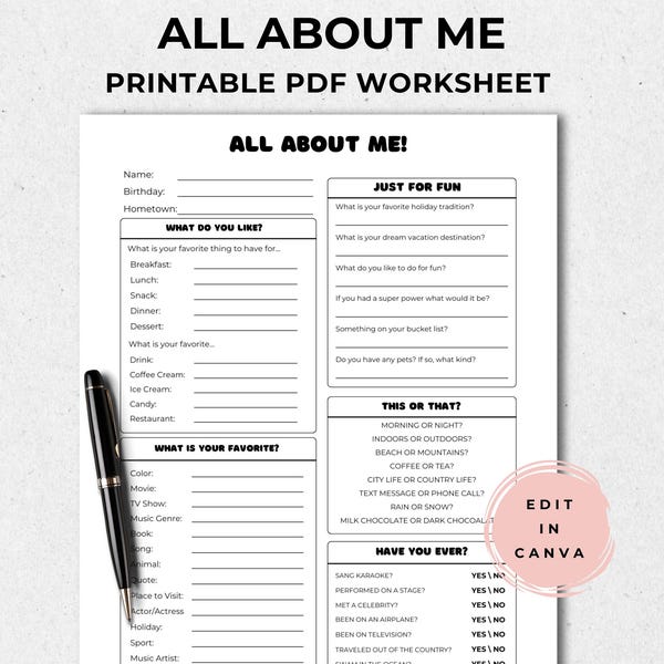 Printable Favorite List, Get to Know You, Favorite Things, My Favorite ...