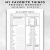 Printable Favorite List, Get to Know You, Favorite Things, My Favorite ...