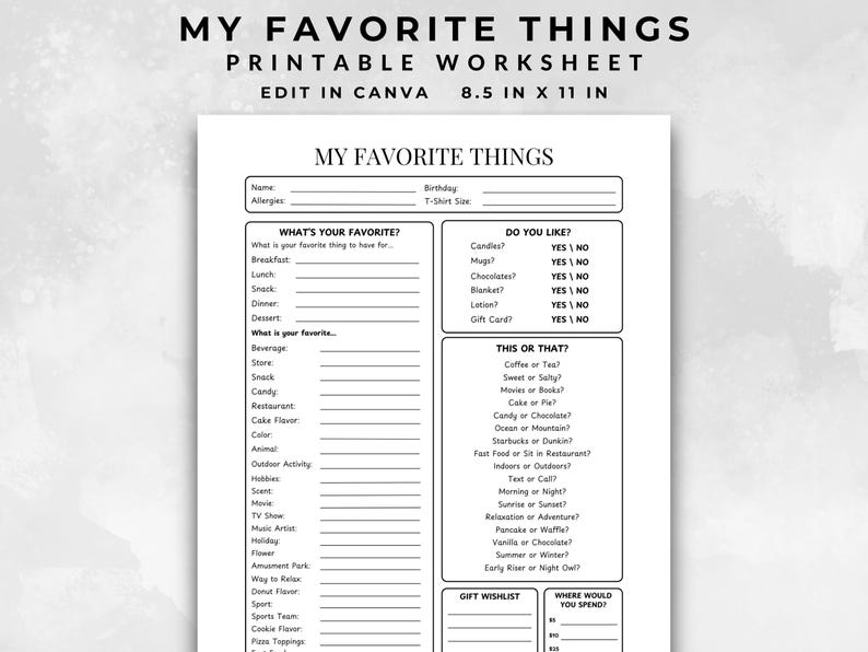 Printable Favorite List, Get to Know You, Favorite Things, My Favorite ...